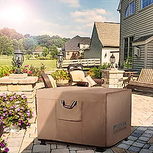 Fire Pit Cover - 30 Inch 32 Inch Strong Fade-Resistant Tear-Resistant UV-Resistant Waterproof Heavy Duty 900D Material Fire Table Cover Square for Outdoor Fire Pit Table - Brown