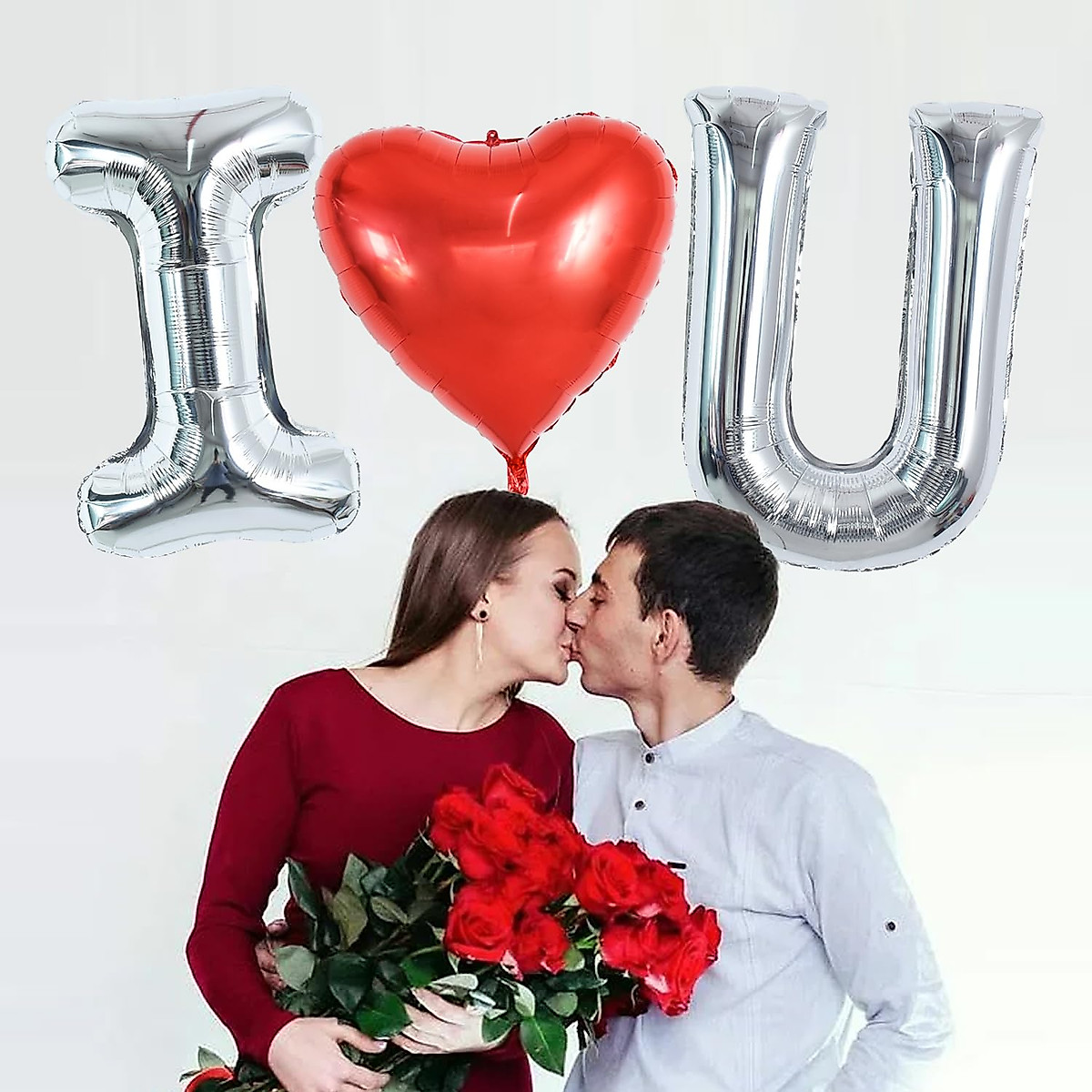 TONIFUL 40 Inch I Love You Balloons Huge I Heart YOU Foil Letter Balloons Heart Shaped Balloons Decoration for Valentine's Day Wedding Bridal Shower Anniversary Engagement Party Supplies（Silver 3Pcs）