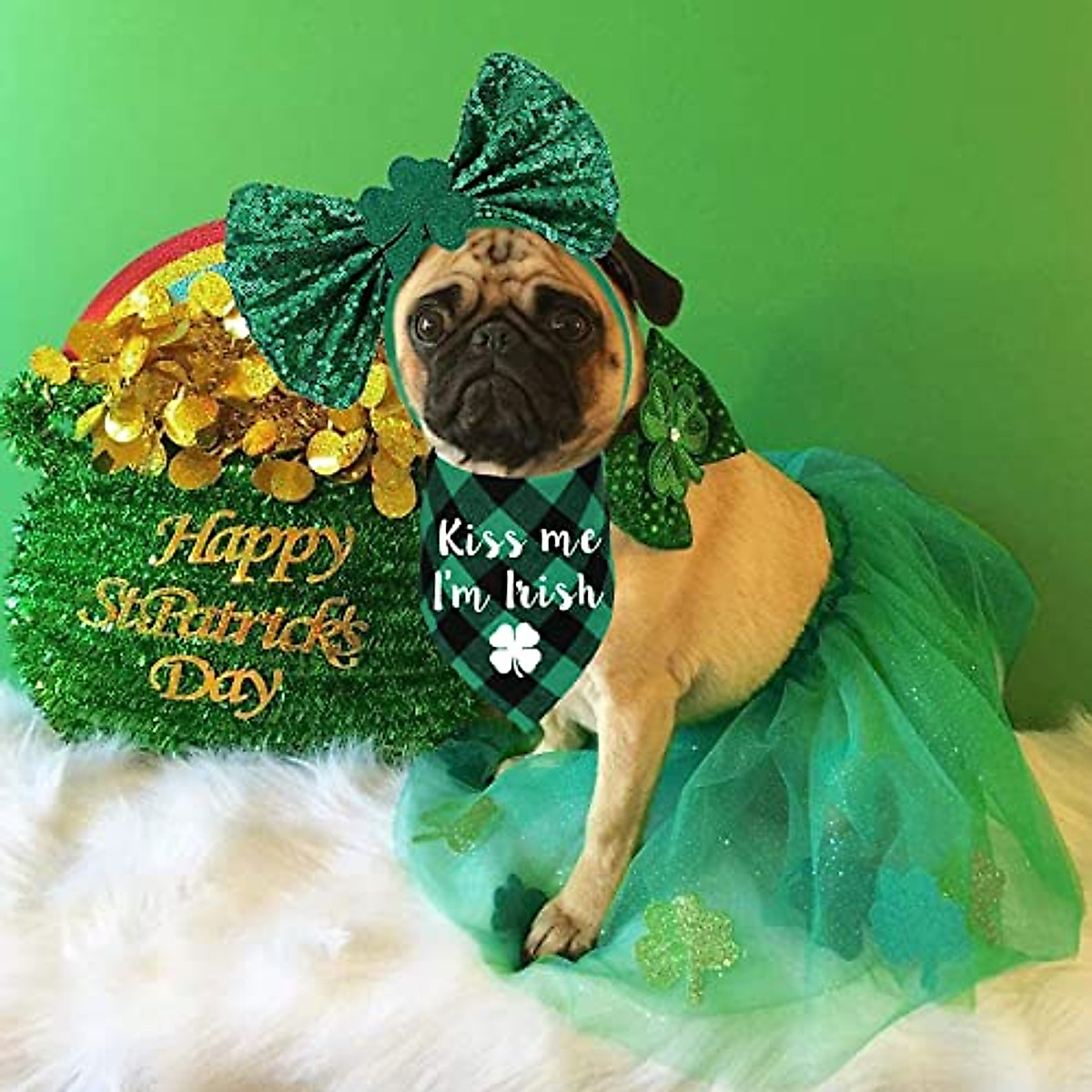 STMK 2 Pack St. Patrick's Day Dog Bandanas, Holiday Plaid Dog Puppy Bandana for Dog Puppy St. Patrick's Day Holiday Party Decorations