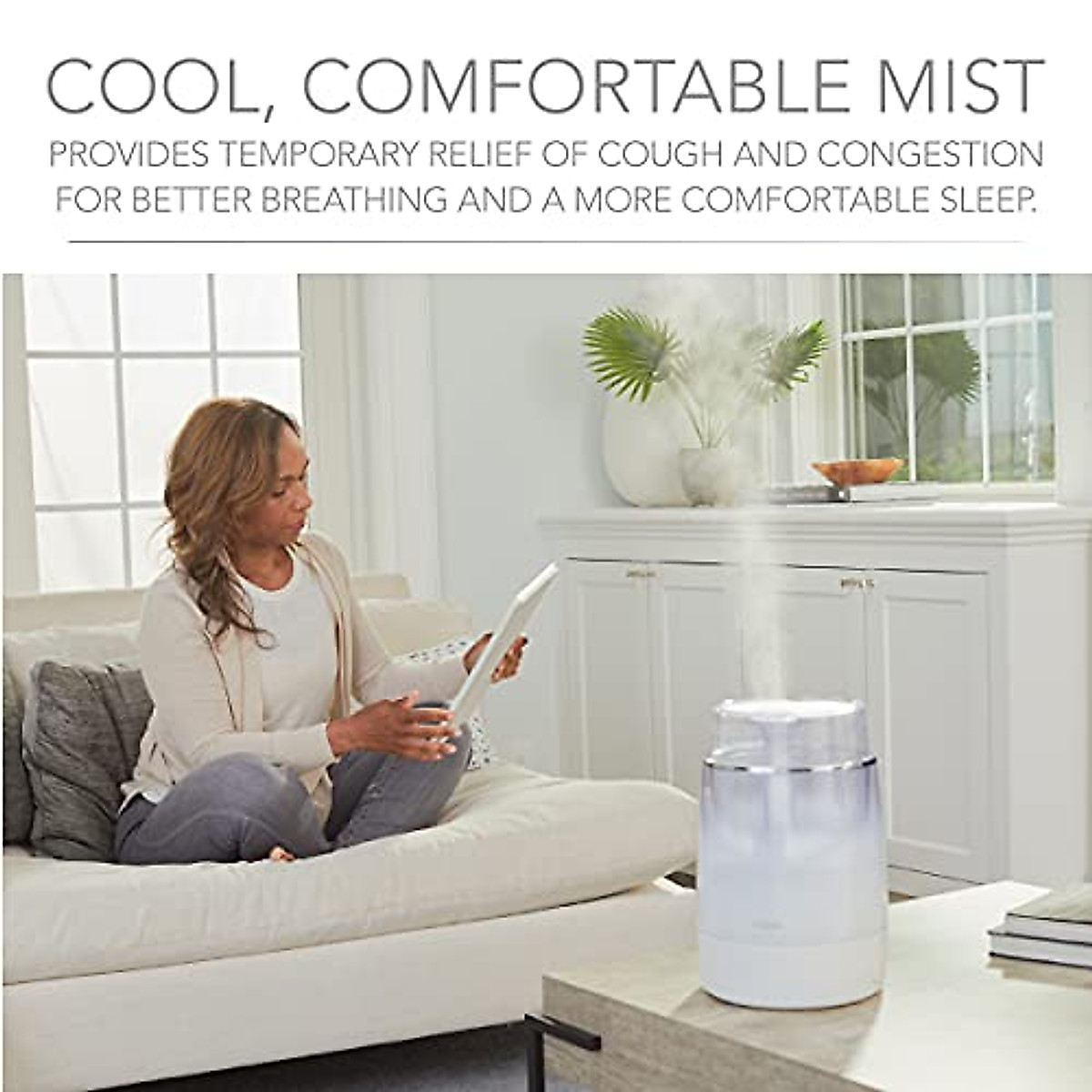 Vicks Embrace Cool Mist Top Fill Humidifier  (VUL900), White – Cool Mist Humidifier Top Fill for Bedroom or Office
