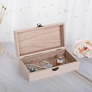 NA Unfinished wooden box, 8x4x2.3 inch storage box with hinge lid, small wooden box with rectangular souvenir and craft, craft DIY gift box, Wood color (002)