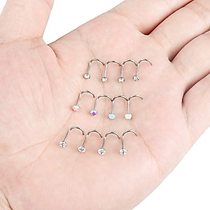 Cisyozi 22G Nose Rings Stud Piercing Jewelry Women Stainless Surgical Steel Nose Stud Silver Screw Twist Spiral Corkscrew Nose Nostril Ring Stud Hook Set Piercing Jewelry Women Men 1.5mm Diamond Opal