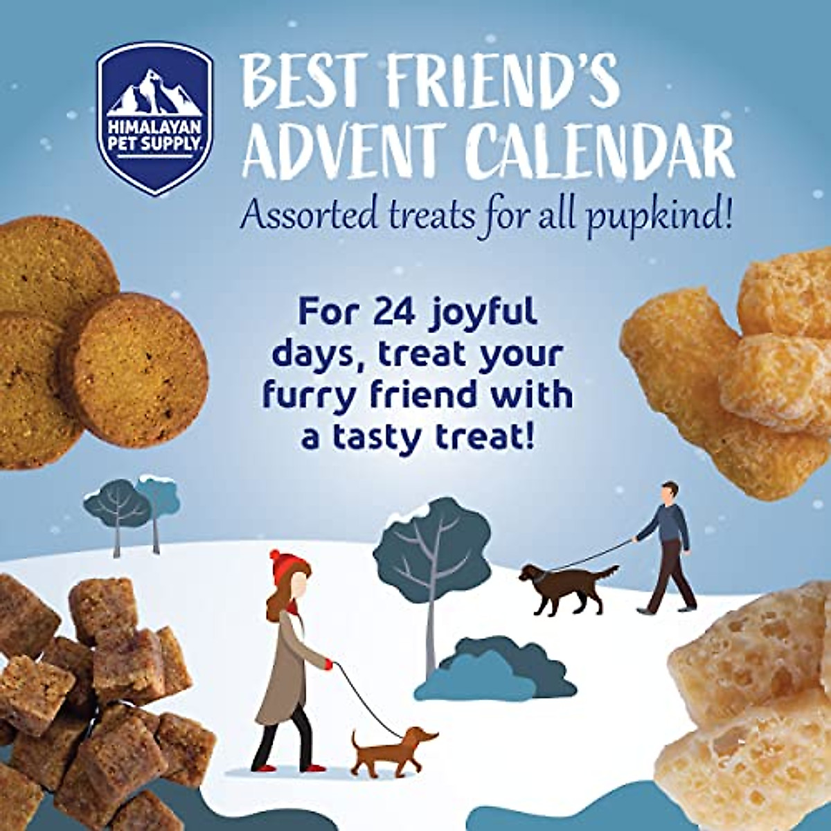 Himalayan Dog Chew 24 Joyful Days Dog Advent Calendar, 24 Tasty Dogs Treats for All Breeds, Himalayan Cheese Treats, Cookie Treats, Freeze Dried Whole Meat Treats