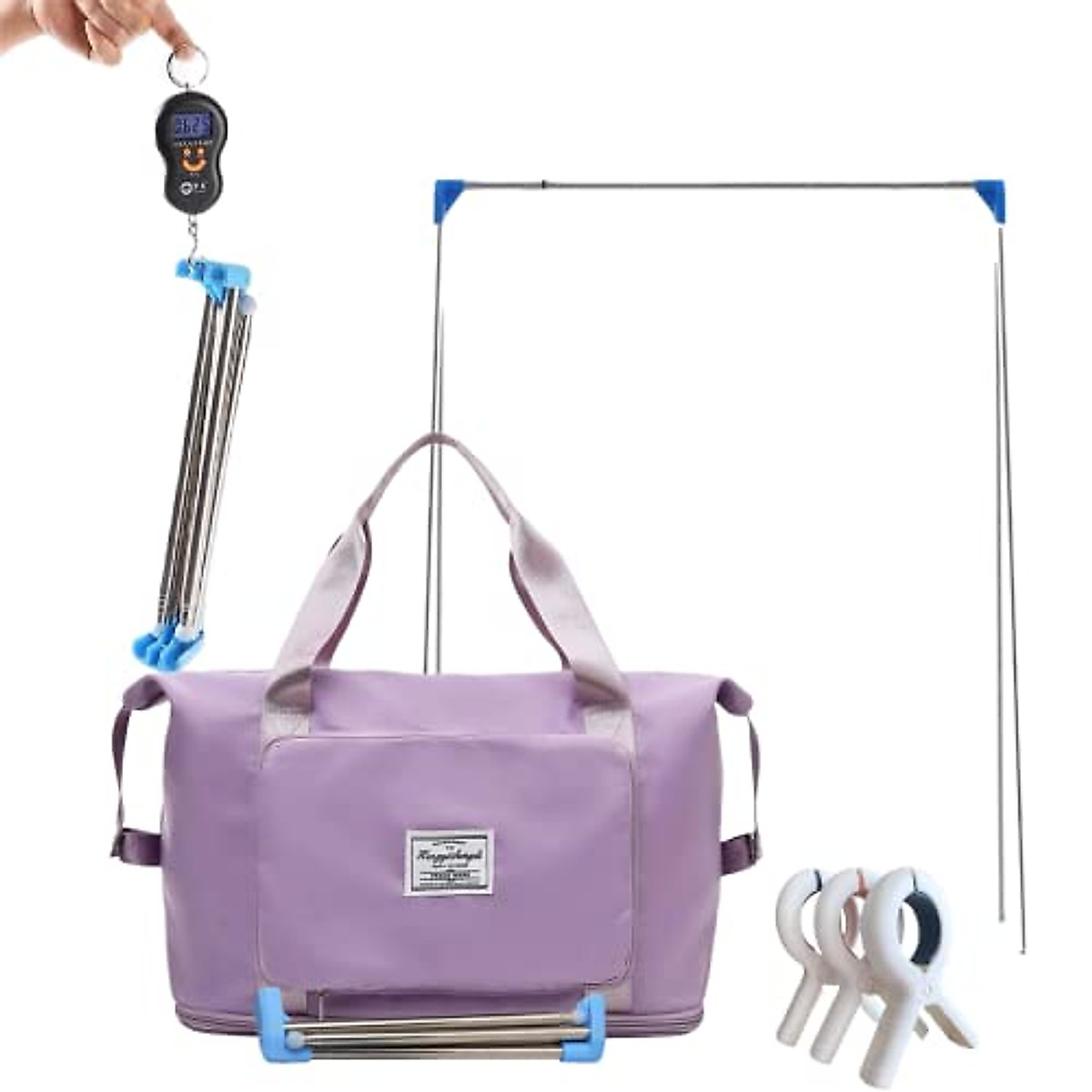 BIVIZKU Adjustable Portable Garment Rack Extra Compact Lightweight Foldable Mini Drying Clothes organizer for Travel Camping Laundry Dance (35.4x15.7x55)+Travel Bag+ClothesPins Set (regular)