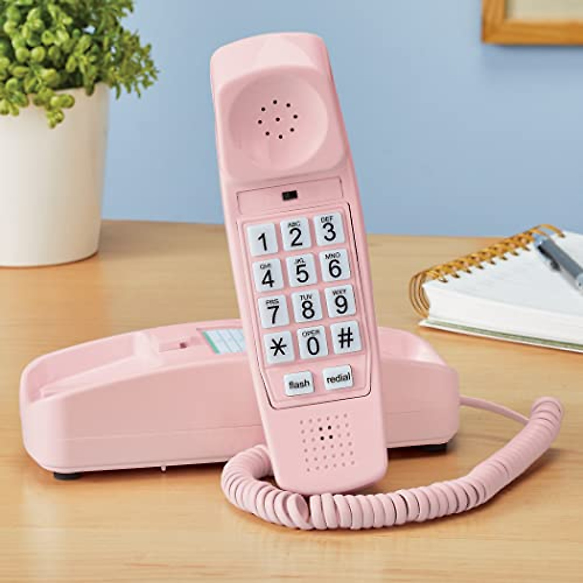 Golden Eagle Trimline Corded Telephone - Design from 60s with Modern Electronics - Pink