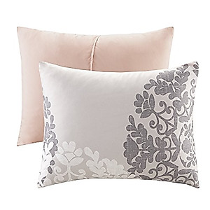 Home Essence Springfield Cozy Pink and Grey Comforter Set Floral Medallion Print - All Season Down Alternative Bedding Layer with Matching Bedskirt, Shams, Decorative Pillow, Queen, Coral 7 Piece