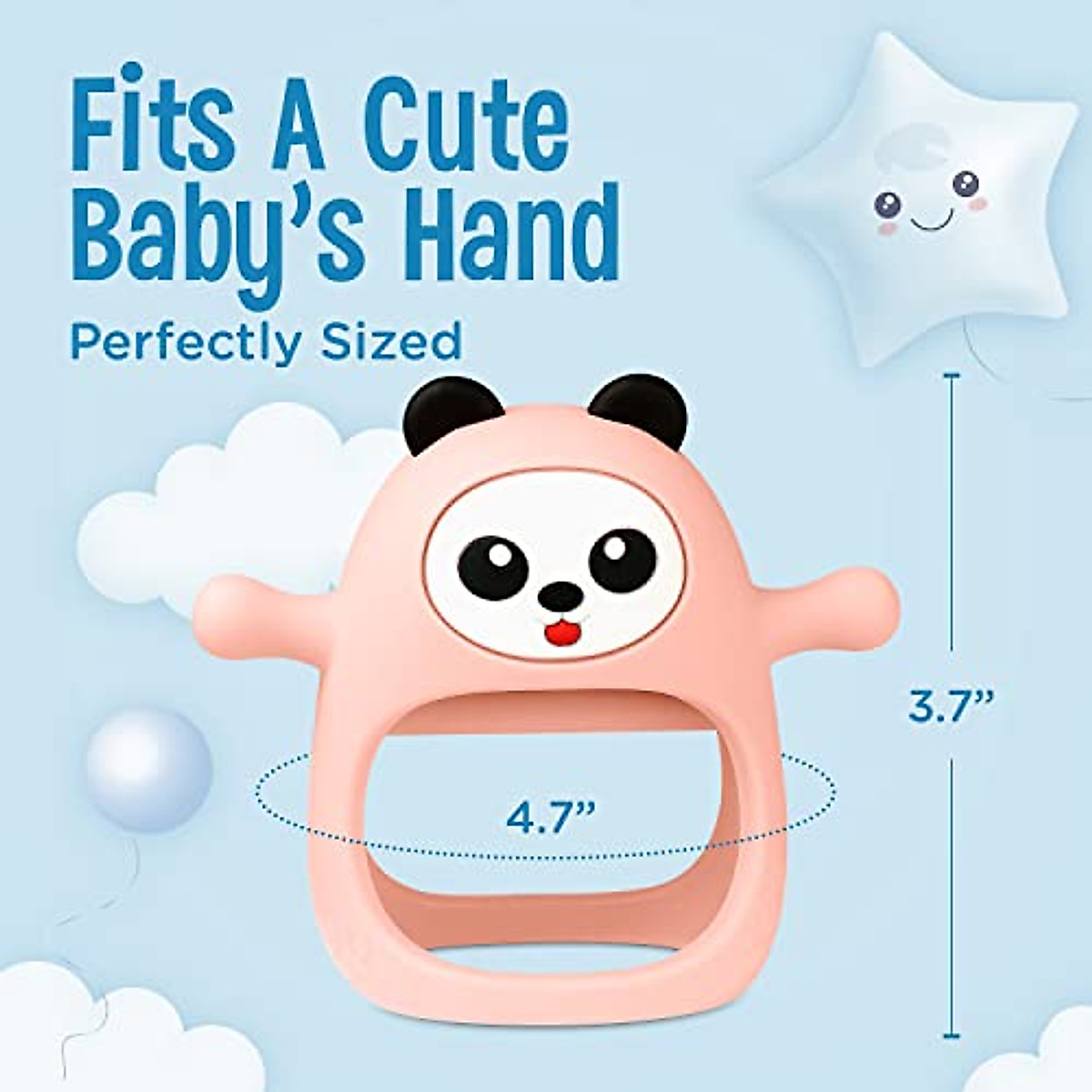 Teethers for Babies 0-6 Months - Panda Never Drop Teething Mittens - Nipple Like Baby Teether & Infant Toy - Teething Toys for Babies 6-12 Months Motor Skill, Gum & Teeth Development (Pink)