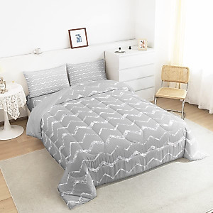 Feelyou Grey Comforter Set Queen Size for Teen Girls Boys Women, Gray and Silver Bedding Set, 3 Piece Lightweight Microfiber Reversible Comforter (1 Comforter + 2 Pillow Shams)