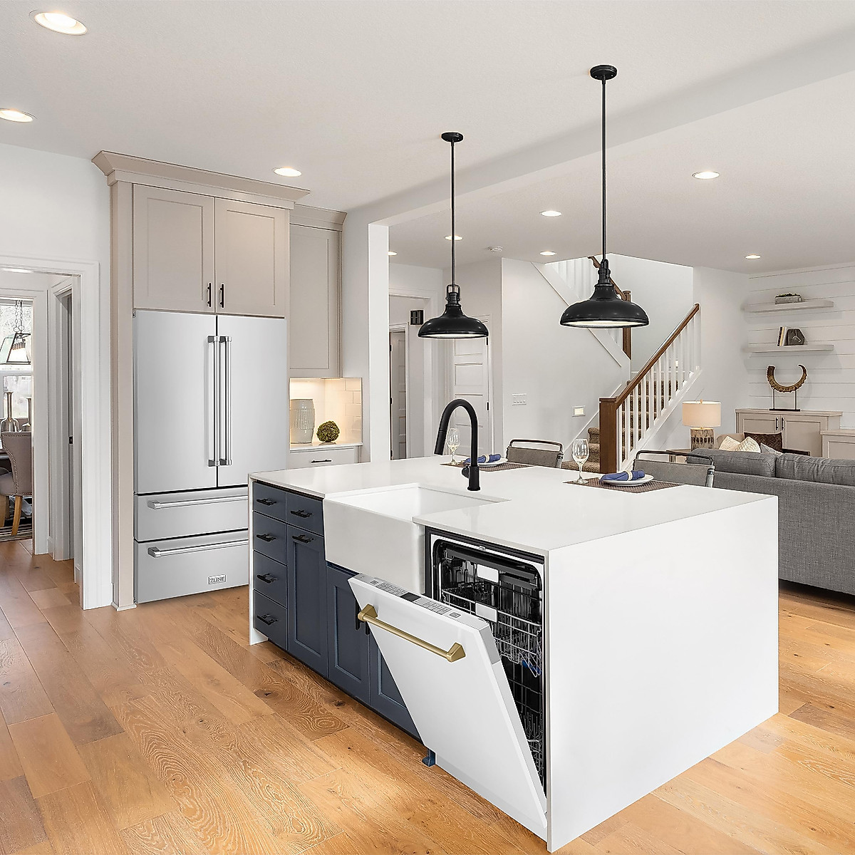 ZLINE Autograph Edition 24" 3rd Rack Top Touch Control Tall Tub Dishwasher in White Matte with Champagne Bronze Handle, 51dBa (DWMTZ-WM-24-CB)