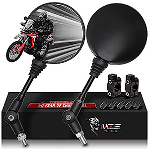 MZS Motorcycle Mirrors, Foldable Adjustment Rear View Mirror 8mm 10mm Universal Handlebar Mount Round Compatible with Motorbike Adventure Dirt Street Bike ATV Quad Snowmobile Scooter Coolster Moped