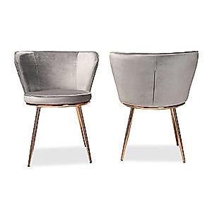 Baxton Studio Farah Modern Luxe and Glam Grey Velvet Fabric Upholstered and Rose Gold Finished Metal 2-Piece Dining Chair Set