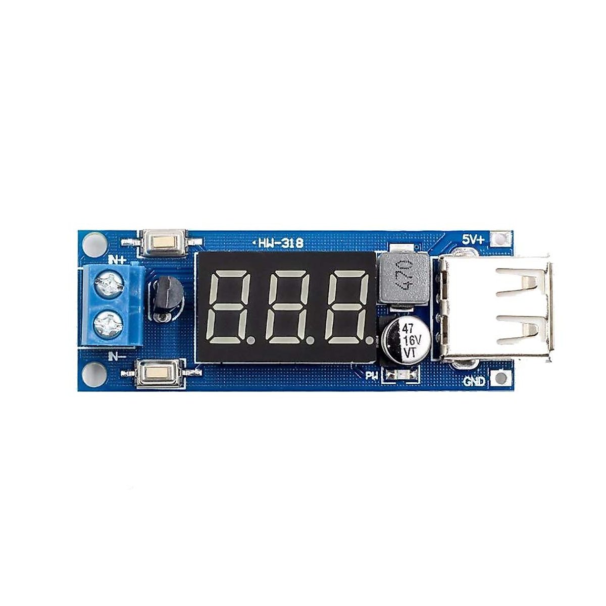 DAOKI 2 Pack DC-DC Buck Voltage Converter 6.5-40V to 5V 2A Step-Down USB Output Voltmeter Module Low Power Transformer with LED Display, 24AWG Wire