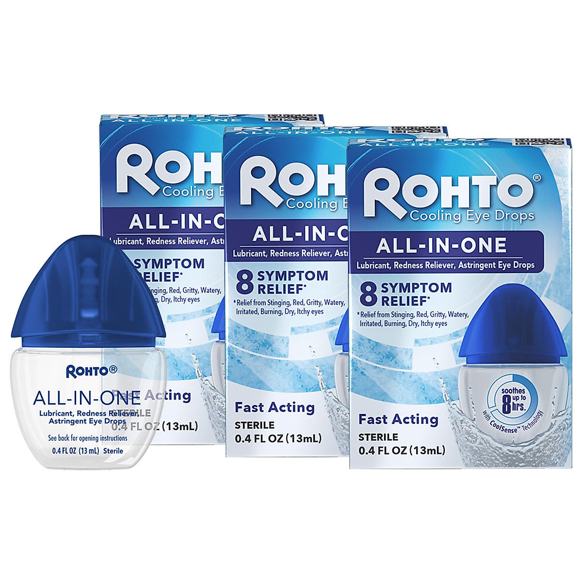 Rohto All-in-One Multi-Symptom Cooling Eye Drops, All-in-One Astringent, Lubricant & Redness Reliever Eye Drops for Irritated, Dry, Burning, Watery, Itchy, Red, Gritty Eyes, 0.4 fl oz bottle