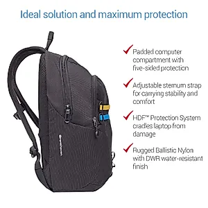 Brenthaven Tred Alpha Backpack with Padded Pockets for 15 inch Laptop, MacBook, Chromebooks & Tablets - Durable, Comfortable, Spacious and Secure for College, Office, Business or Personal Use - Black