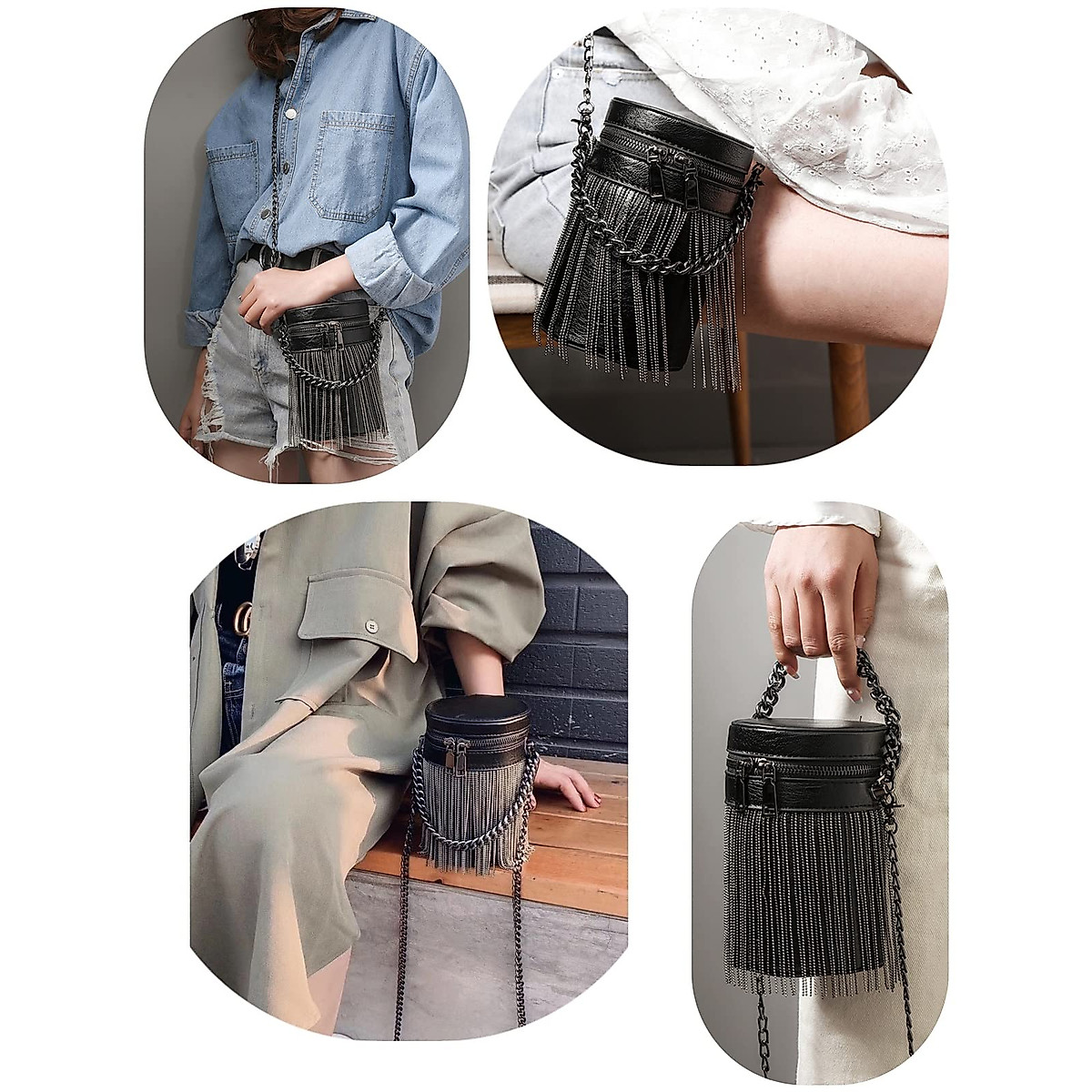 FONETTOS Y2K Punk Bag Tassel Totes Gothic Fringe Bag Women Shoulder Funky Bags Rock Fashion Crossbody Handbag