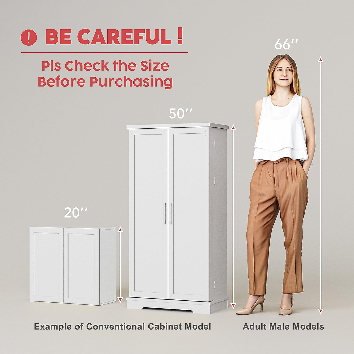 Furnaza 50" LED Kitchen Pantry Storage Cabinets - Standing Food Cabinets Cupboards with 2 Doors with Racks and Shelves Adjustable for Small Space in Dinning Room, Living Room, in White