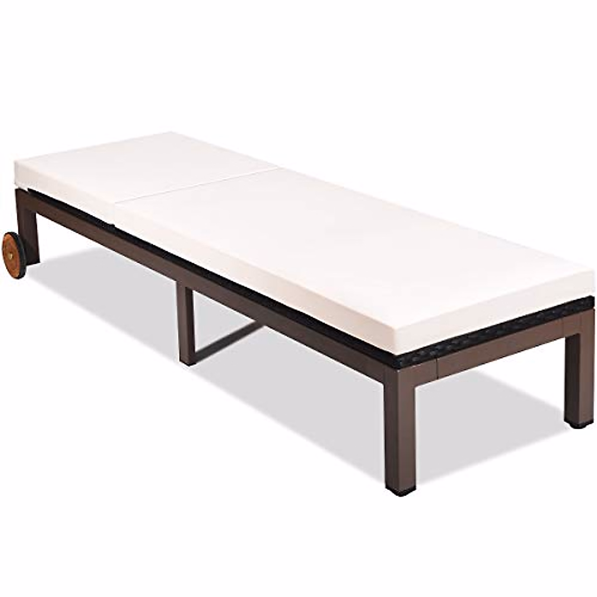 HAPPYGRILL Patio Chaise Lounge Chair Outdoor Rattan Lounger Recliner Chair Adjustable Position Folding Wicker Lounge Chair with Cushion & Wheels for Garden Patio Poolside