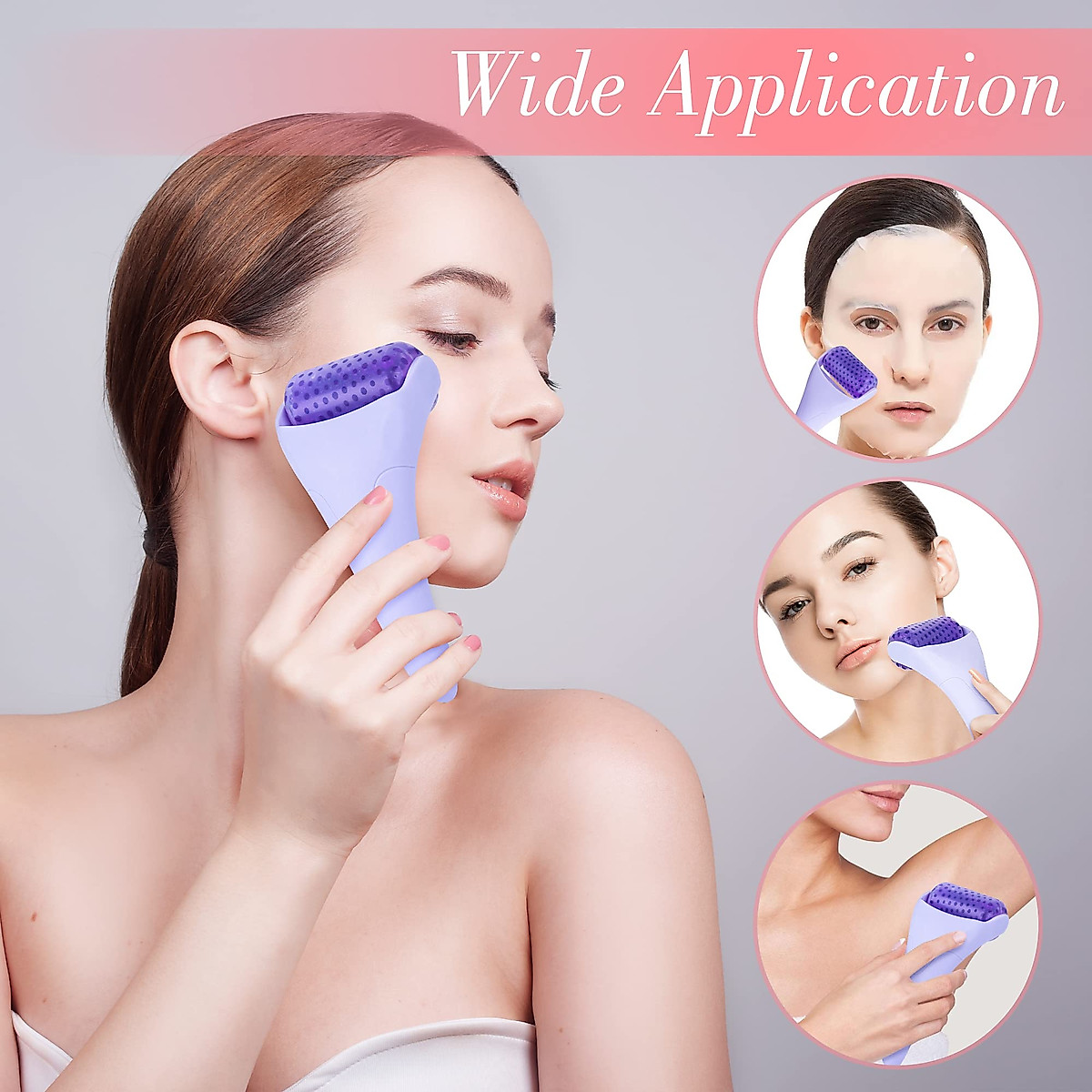 Ice Roller for Face and Eyes (2 premium roller heads included)- Face Ice Roller Massager to Reduce Puffiness around eyes and face, Migraine Pain, Wrinkles. Women's Gift idea. (Purple)