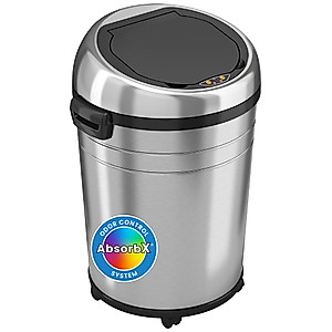 iTouchless Glide 18 Gallon Sensor Trash Can with Wheels and AbsorbX Odor Control System, Stainless Steel, 68 Liter Automatic Kitchen or Office Garbage Bin