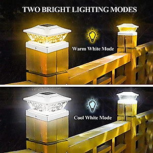Solar Post Cap Lights Outdoor: 8 Pack Bright 2 Modes LED Solar Fence Deck Lights for 3.5x3.5 4x4 4.5x4.5 5x5 Wooden Posts, IP65 Waterproof Solar Powered Lights for Garden Porch Patio Step Decorations