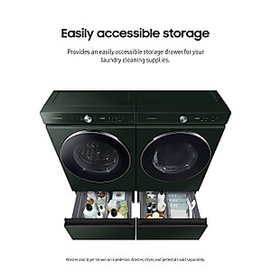 SAMSUNG 27-Inch Bespoke Front Load Washer Dryer Pedestal Stand w/ Pull Out Laundry Storage Drawer, WE502NG, Forest Green