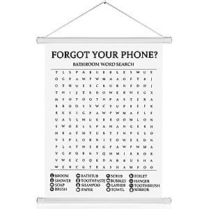 Gersoniel Bathroom Word Search Sign Funny Farmhouse Wall Art Decor Forgot Your Phone Puzzles Hanging Print Poster Fun Decorations for Bathroom, 12 x 16 inches, white