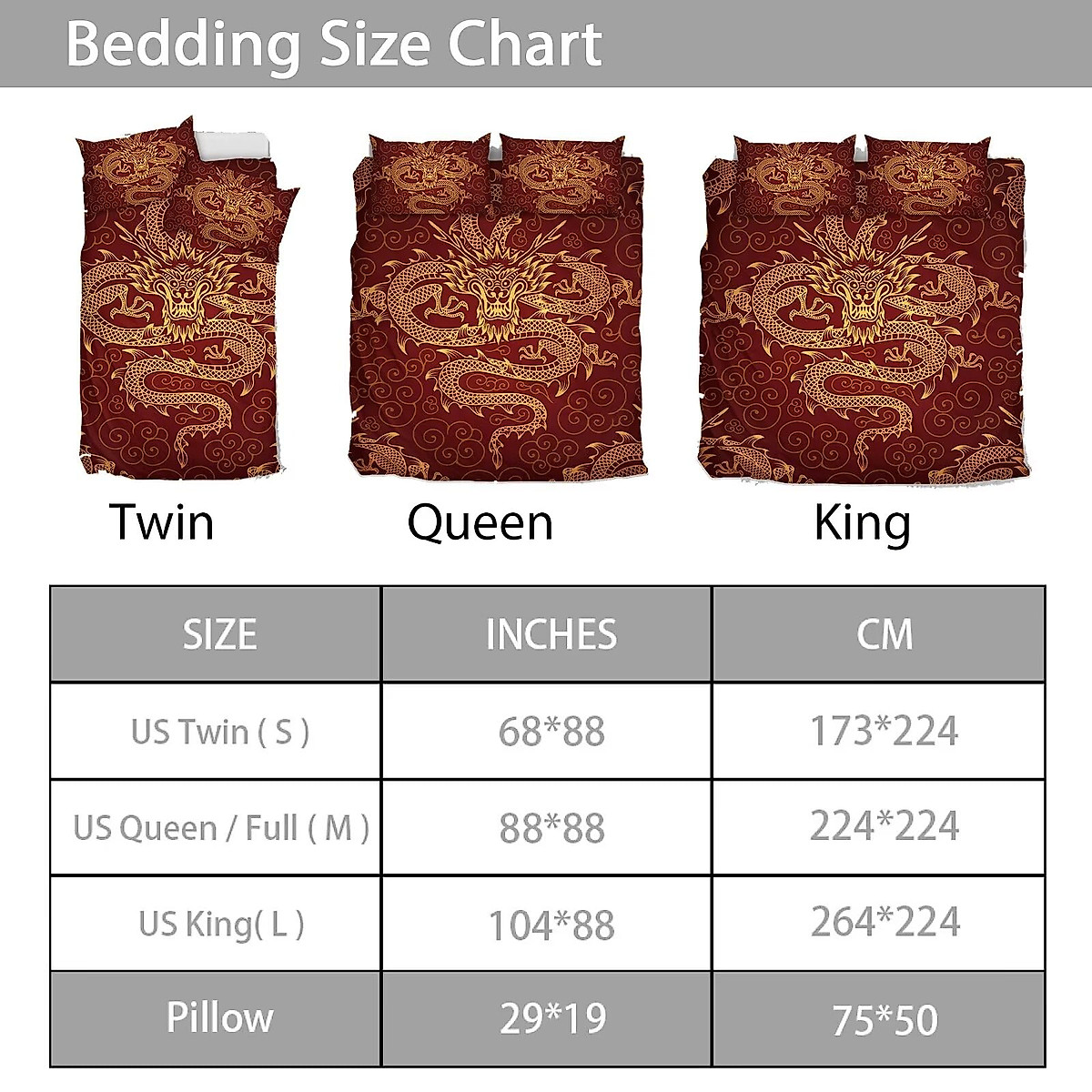 Gearider Dragon Bedding Chinese Style Duvet Cover Set Queen Size 3pc Luxury Bedding Soft Red Quilt Duvet Cover with Zipper Closure