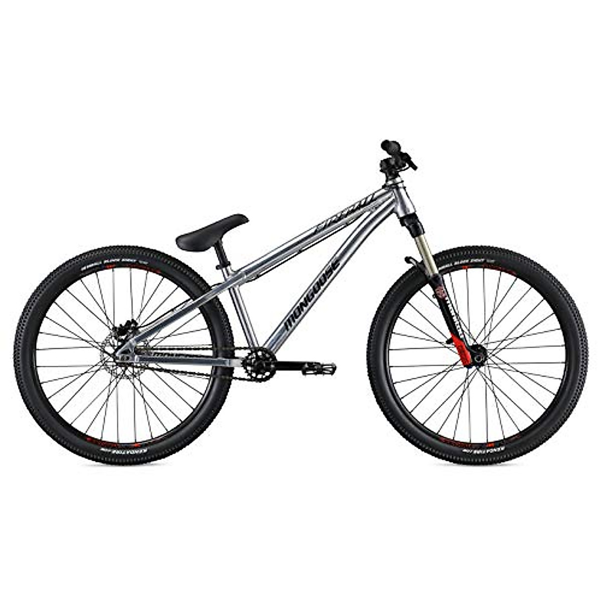 Mongoose Fireball Dirt Jump Mountain Bike, 26-Inch Wheels, Mechanical Disc Brakes, Chrome