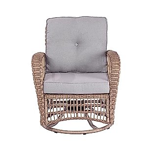 Livavege Outdoor Patio Rattan Gray Cushion, Weather-Resistant PE Wicker Furniture for Porch, Sunroom, Deck, Backyard, Swivel Rocker Chair, Natural