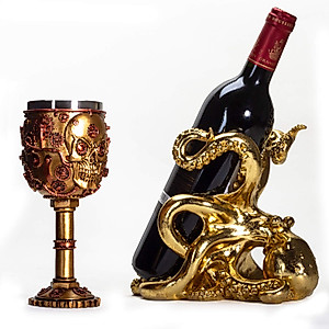 NIANWUDU AmazingGifts Ocean Sea Octopus The Call of Cthulhu Golden Finish Wine Holder Tabletop Home Decor Figurine