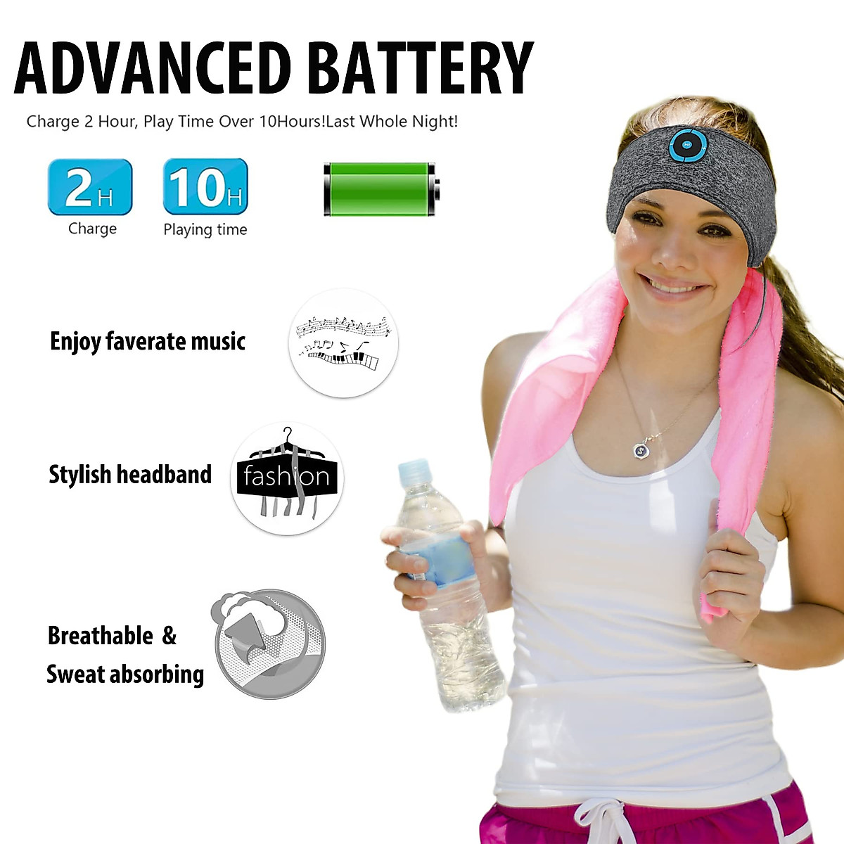 DETMOL Wireless Sleeping Bedtime Headband -Build-in Ultra Thin Plat Speakers with HD Stereo Friendly for Side Sleeper,Running, Jogging,Workout,Gift for Men,Women (Medium)