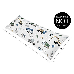 Sweet Jojo Designs Construction Truck Body Pillow Case Cover (Pillow Not Included) - Grey Yellow Black Blue and Green Transportation