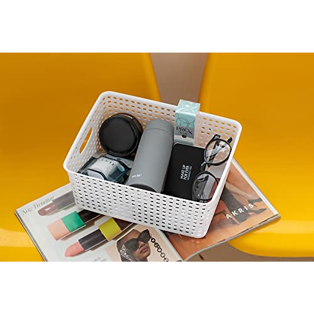 Eslite Plastic Storage Baskets for Organizing,11.42"X9"X4.7",Pack of 4 (White)