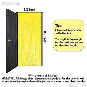 Yellow Streamers Party Backdrop - GREATRIL Foil Fringe for Sunflower/Bee/Pineapple/Lemon/Truck/Race Birthday Party Decoration - 3.2ft X 8.2ft - 2 Packs
