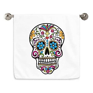 VunKo Sugar Skull Kitchen Dish Towel Soft Highly Absorbent Dia de Muertos Hand Towel Home Decorative Multipurpose for Bathroom Hotel Gym and Spa 15.7 x 27.5 Inches White
