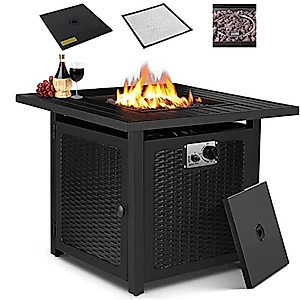 AthLike 30" Gas Fire Pit Table, 50,000 BTU Propane Square Fire Bowl, Outdoor Fireplace W/ Anti-fire Mesh, CSA Certification, Auto-Ignition, Lava Rock, for Garden/Patio/Courtyard/Balcony