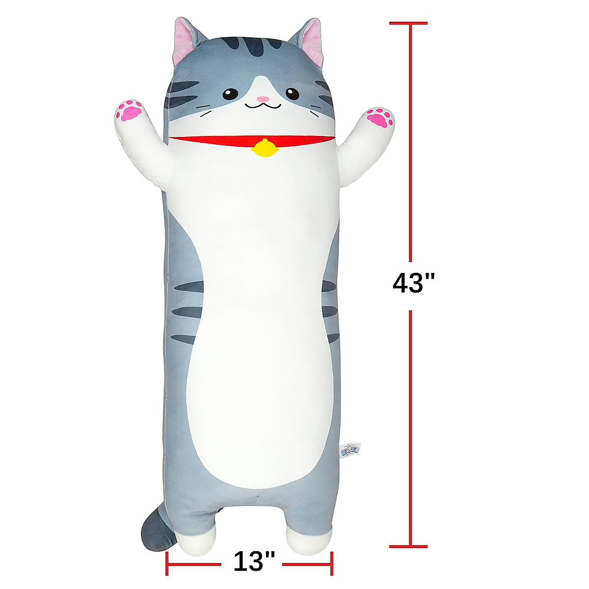 BenBen Long Cat Plush Pillow, 43 inch Cat Stuffed Animal, Cute Body Pillow for Adults, Kids, Soft Cuddle Pillow, Large Huggable Kitten Plushies Gift for Birthday, Christmas