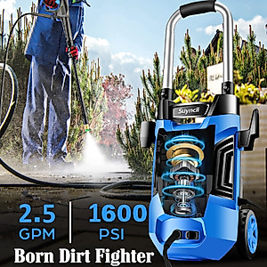 Suyncll Electric Pressure Washer Powered, 2.5 GPM Power Washer 1800W High Pressure Car Cleaner with 4 Nozzles, 20 Ft Hose & 35 Ft Wire, CSA Compliant, Blue