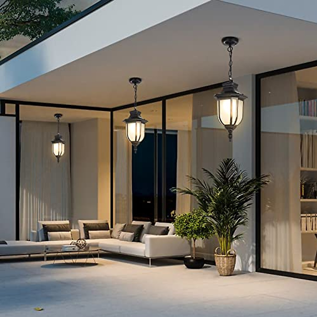 DAHGEO Outdoor Pendant Lights Waterproof Hanging Lights Fixture Corridor Courtyard Decoration Ceiling Lamp Aisle Villa Garden Pavilion Pendant Lantern Grape Frame Hanging Lamp