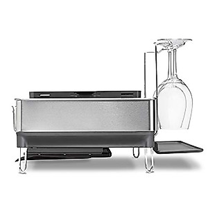 simplehuman Steel Frame Kitchen Dish Drying Rack With Swivel Spout, Fingerprint-Proof Stainless Steel Frame, Grey Plastic, 2020 Model