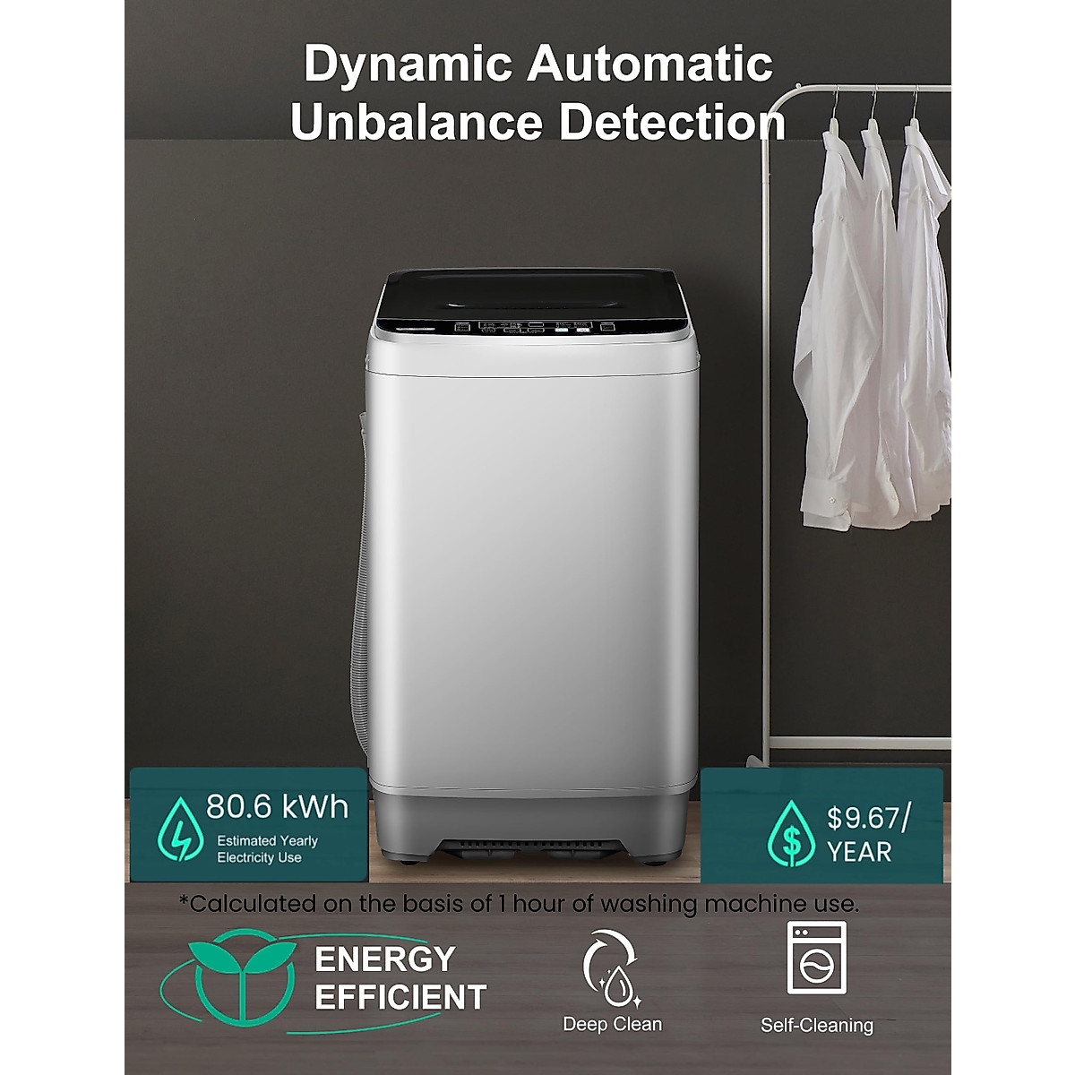 Portable Washing Machine - Compact 2.3 Cu.ft Portable Washer, Full-Automatic Top Loader for Space Saving, Ideal for Apartments, Homes, and Dorms, 10 Wash Cycles, Low Noise, IPX4