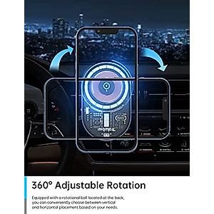 MOMAX Magnetic Wireless Charging Car Charger, Transparent Mag-Safe Compatible Charging Air Vent Mount, Compatible with iPhone 14/14 Max/14Pro/14Pro Max/13/13 Pro/13 Pro Max/12Series and Magnetic Case