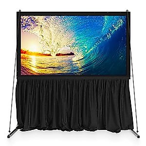 80 inch Outdoor Projector Screen and Stand or Wall Mount - 2 in 1 Indoor Outdoor Movie Screen - Premium Portable Projection Screen HD 16:9 - Large Metal Fast Foldable Fixed Frame - Theater Skirt