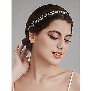 SWEETV Leaf Wedding Headpieces for Bride Opal Bridal Headband with Crystal Women Handmade Wedding Hair Accessories