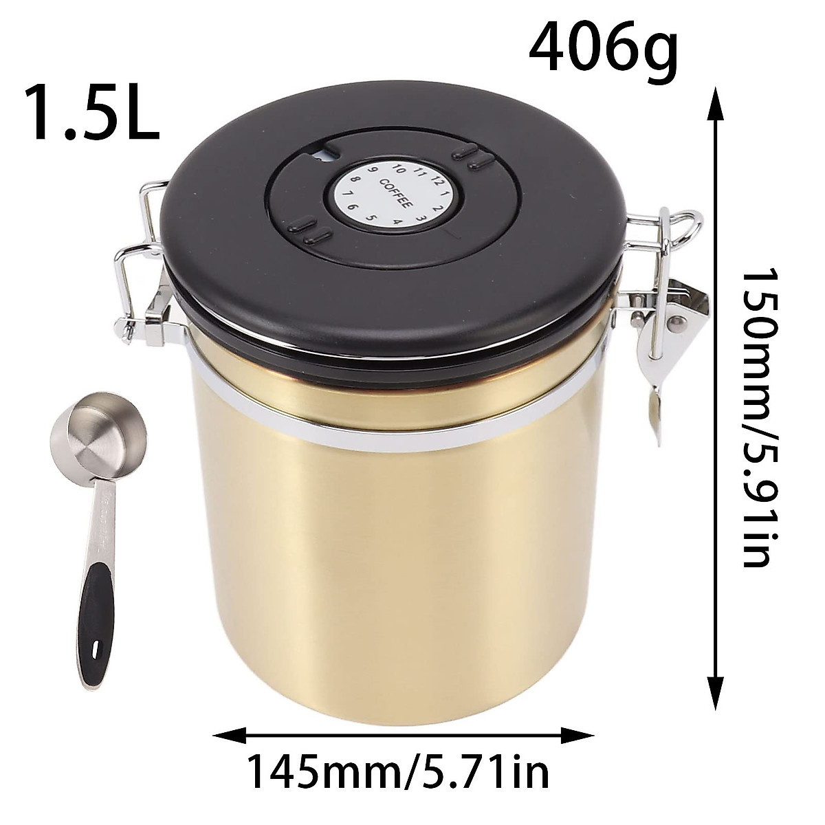 Airtight Coffee Canister, Stainless Steel Canister Coffee Storage Container with Airtight Lid Date Tracker and Measuring Spoon Coffee Grounds and Beans Container Coffee Jar for Beans Ground Tea(1.5L)