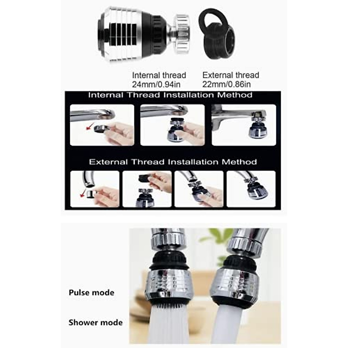 360 Degree Rotating Faucet Movable Kitchen Tap Head Water Saving Nozzle Sprayer 2 Position