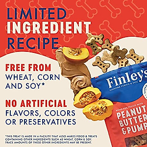 Finley's Peanut Butter & Pumpkin Dog Biscuits Treats for Dogs Made in USA | Natural Peanut Butter & Pumpkin Dog Treats | Wheat Free Dog Treats | Healthy Dog Treat Bags (12 oz)