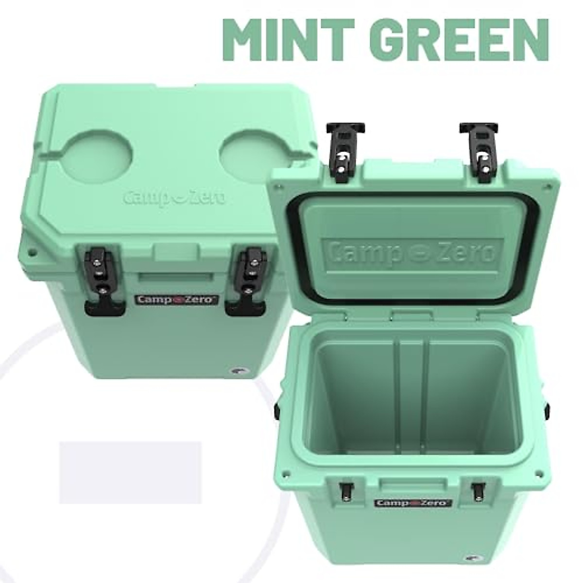 CAMP-ZERO 16L Tall Cooler/Ice Chest with 2 Molded-in Cup Holders & Folding Aluminum Handle | Thick Walled, Freezer Grade Cooler with Secure Locking System & Removable Divider (Mint Green)