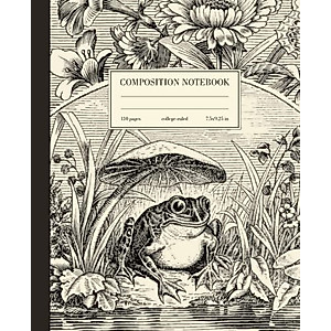 Composition Notebook College Ruled: Frog & Mushroom Vintage Illustration | Cute Cottagecore Aesthetic Journal For School, College, Office, Work | Wide Lined