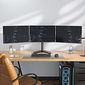 WALI Free Standing Triple LCD Monitor Fully Adjustable Desk Mount Fits 3 Screens up to 27 inch, 22 lbs. Weight Capacity per Arm (MF003), Black